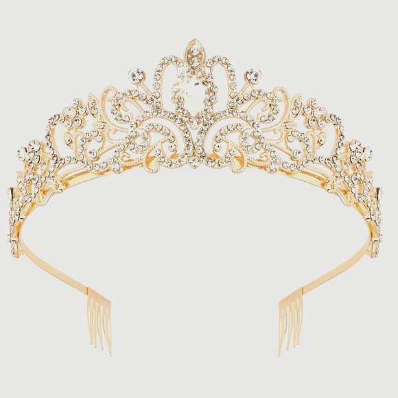 Accessories | Didder Gold Crystal Tiara Crown Headband Princess Elegant ...